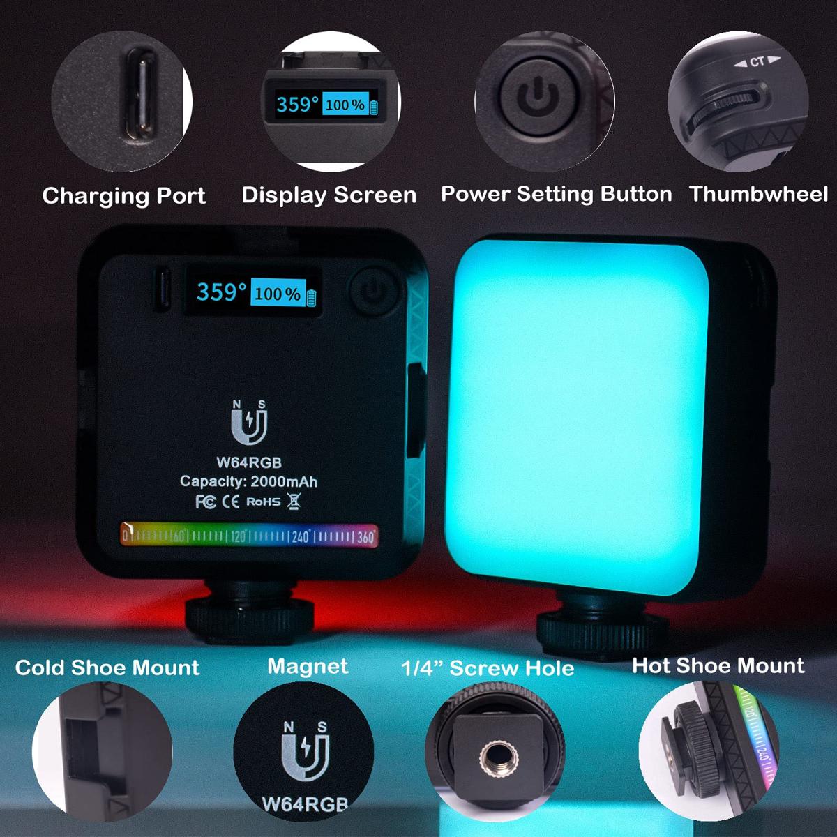 Full-color RGB fill light pocket light 6w, built-in 2000mah ...