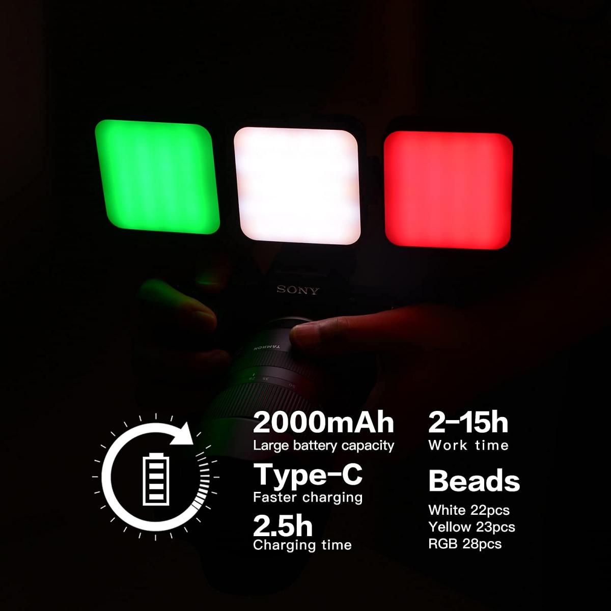 Full-color RGB fill light pocket light 6w, built-in 2000mah ...