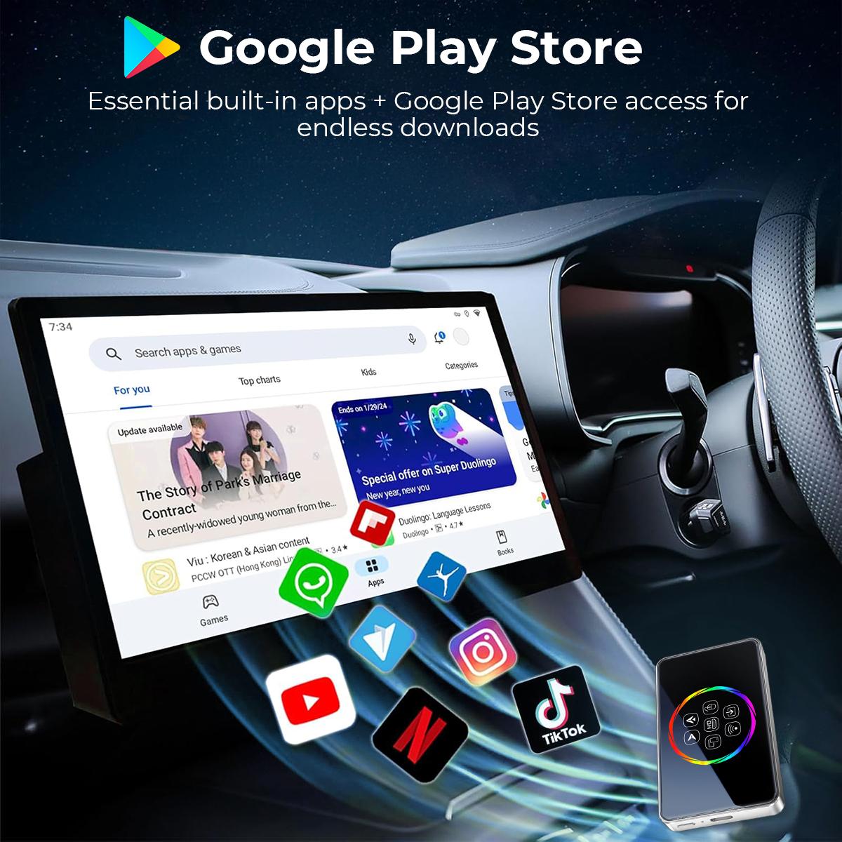 CarPlay Wireless Adapter Android Auto Netflix & YouTube Streaming Plug ...