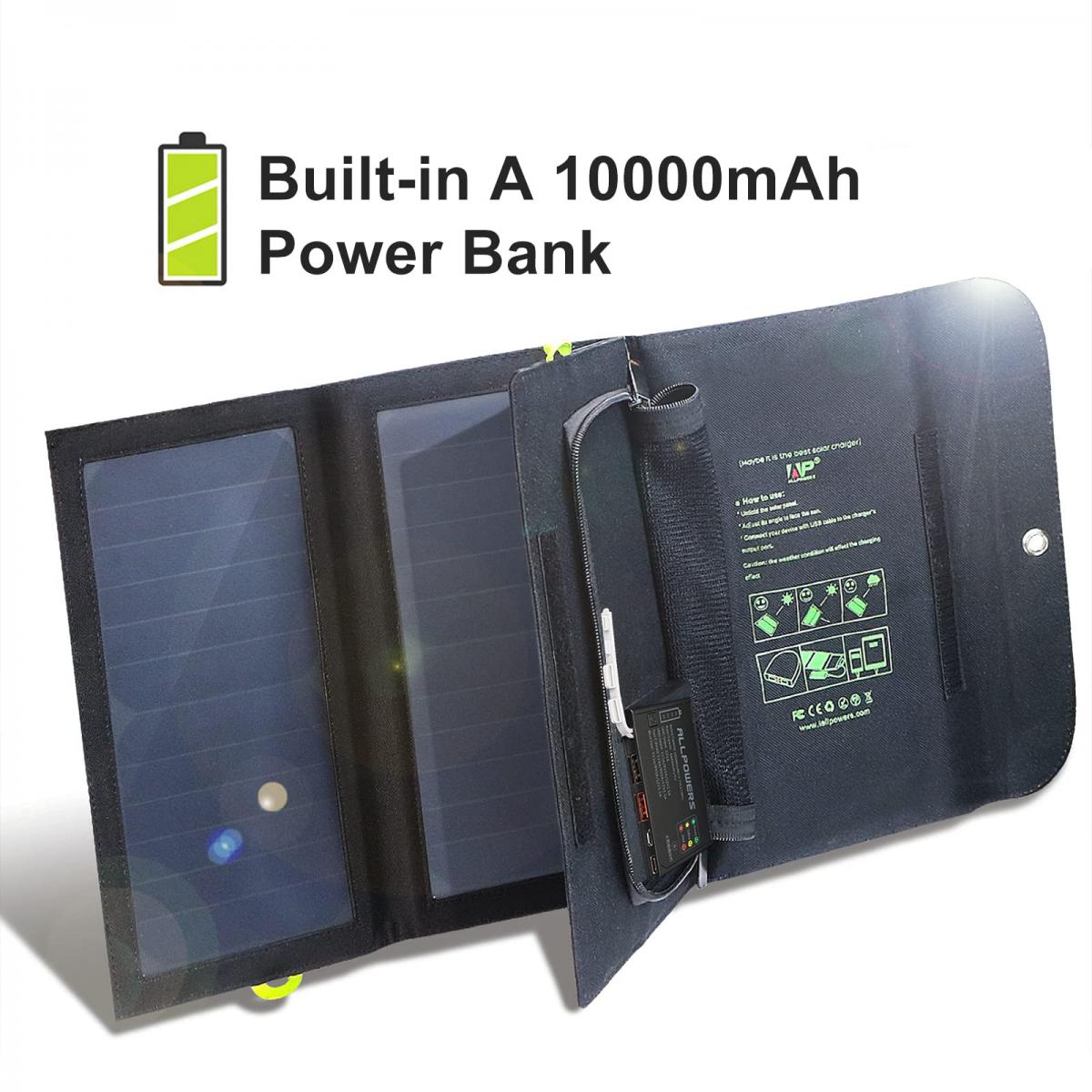 21W Solar Charger with 10000mAh Power Bank and 3 Fast Charging USB-A ...
