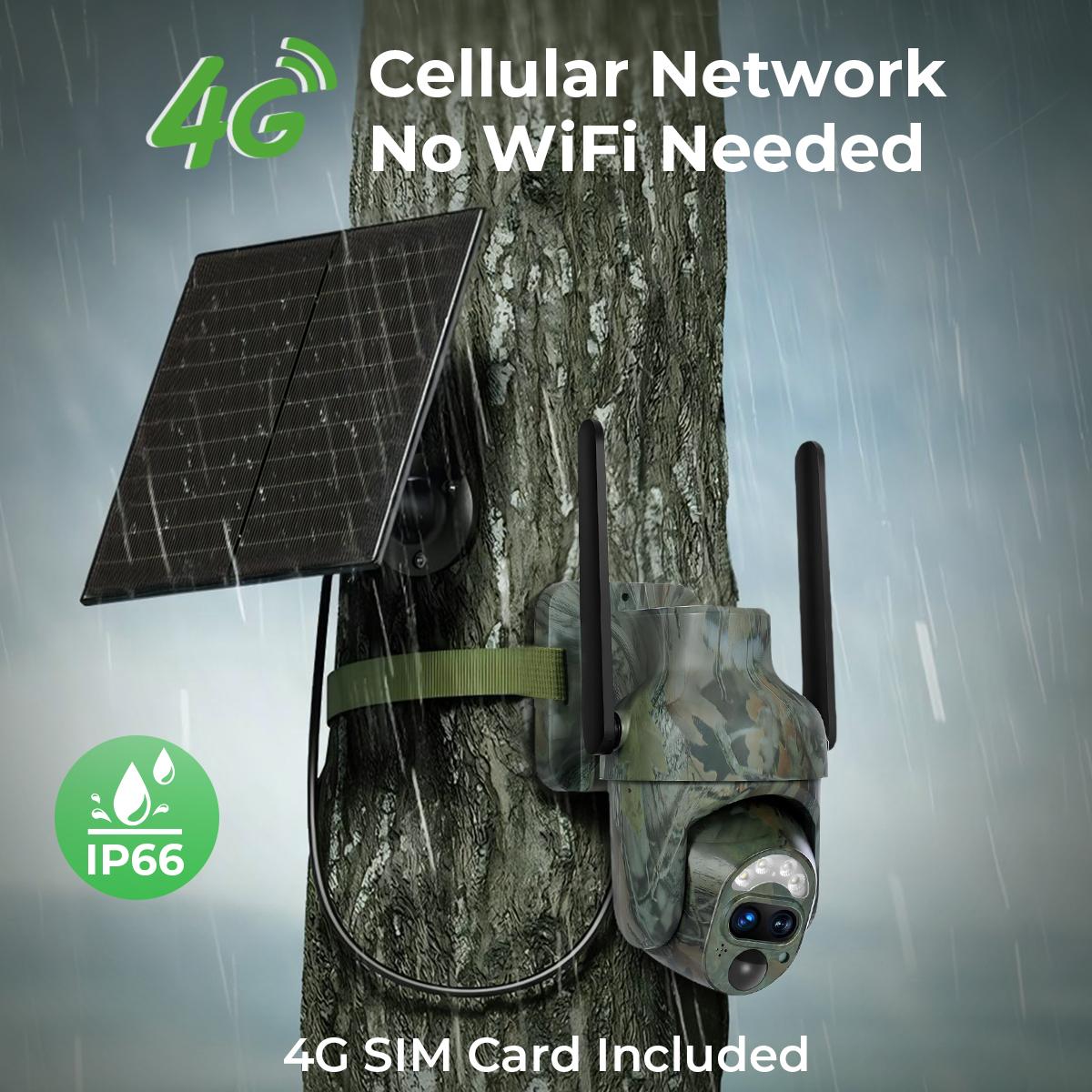 4G Cellular Trail Camera Solar, 2K 360° View Live Streaming, Motion ...