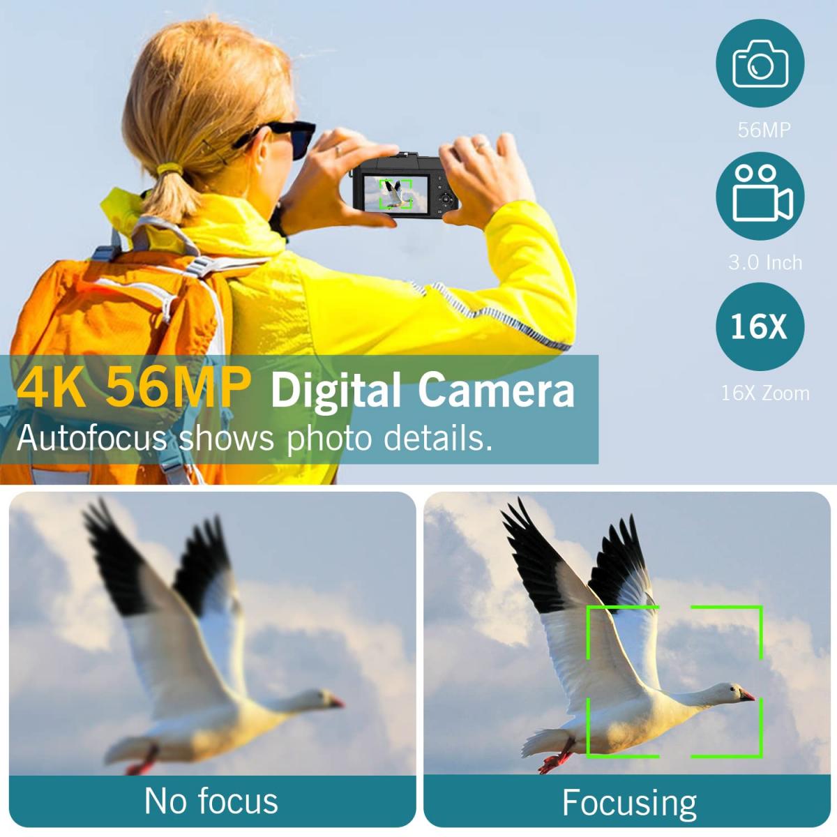 Digital Camera Vlogging 4K 56Mp 16X 32Gb - K&F Concept