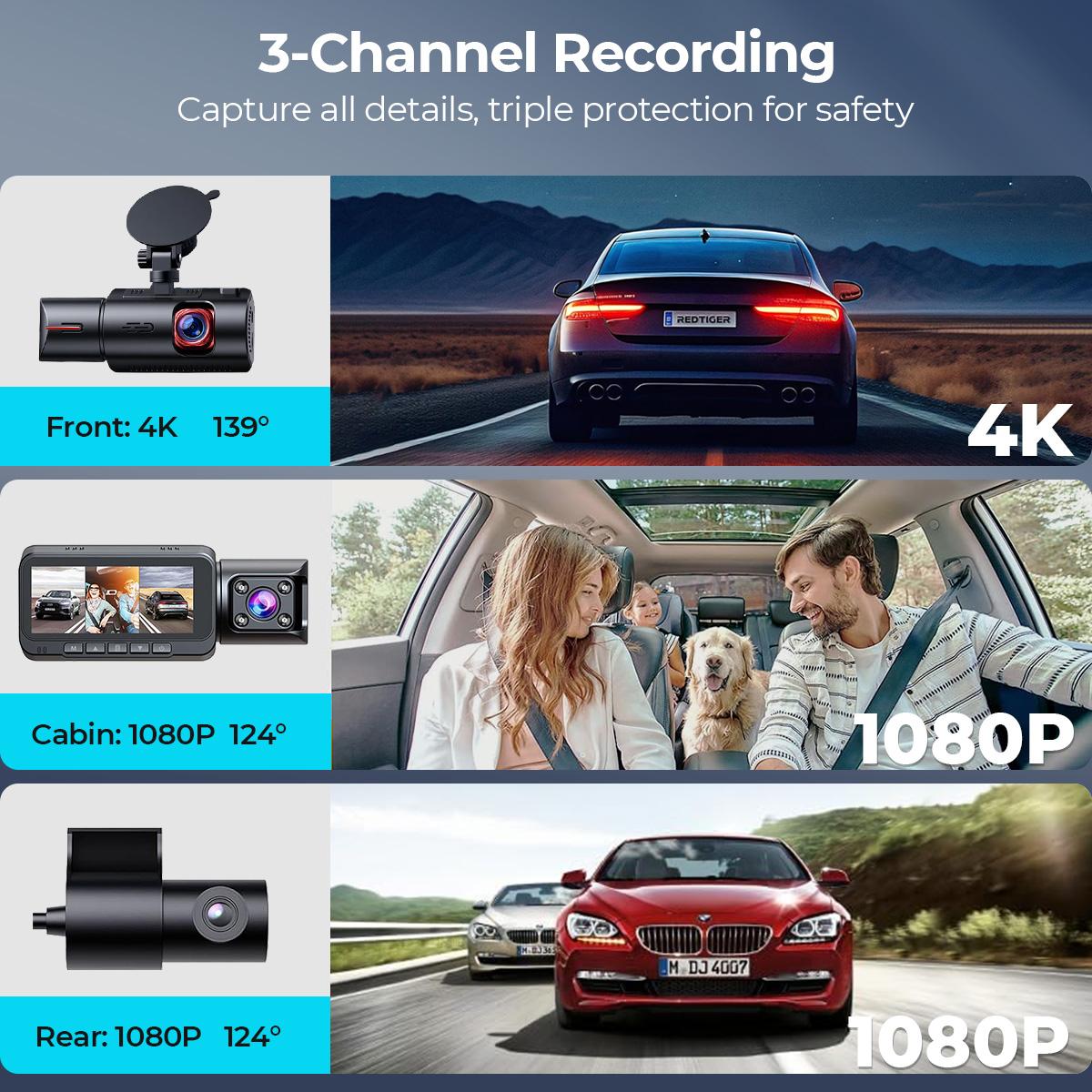 3 Channel Dash Cam | Wireless Dash Cam Front and Rear Uk - K&F Concept