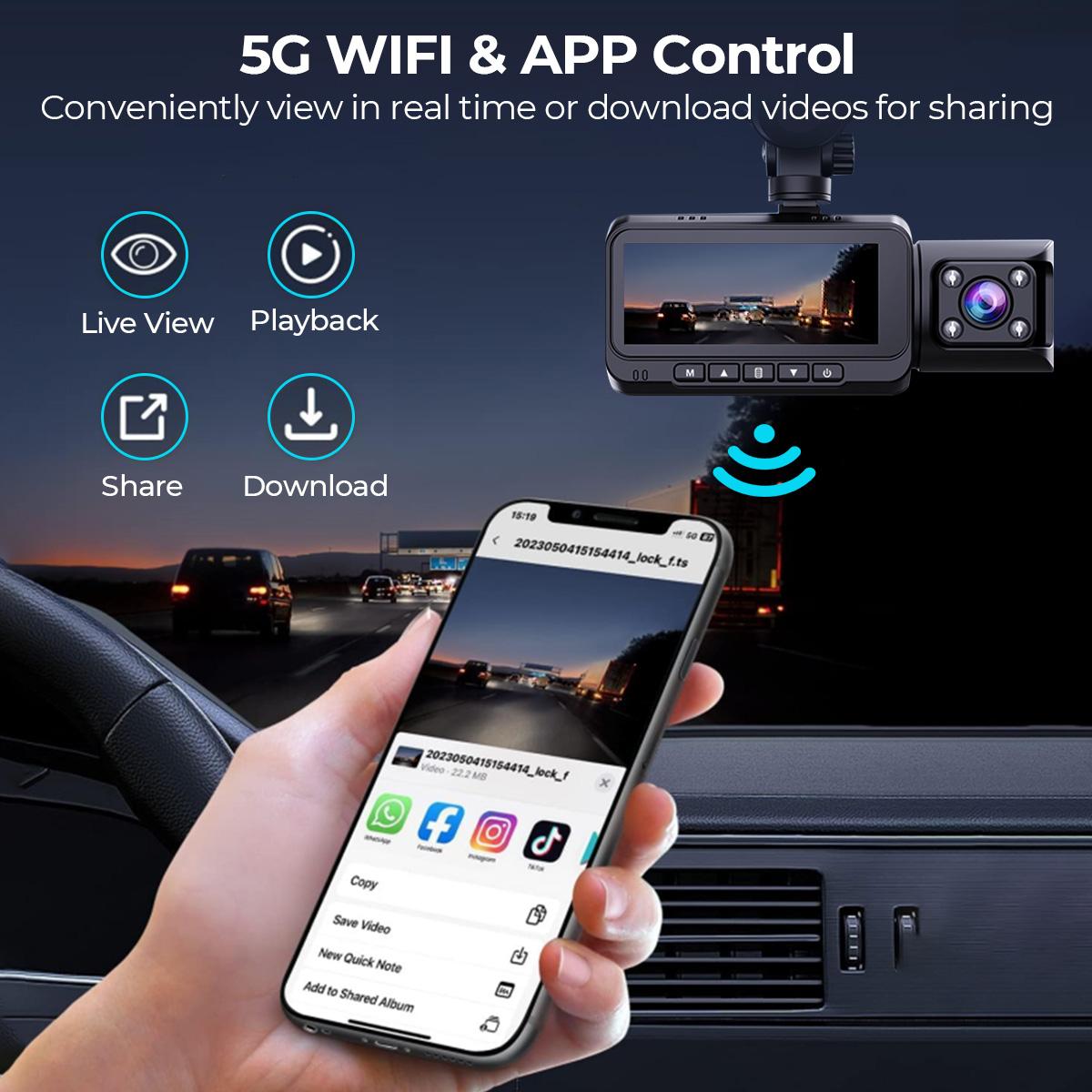 3 Channel Dash Cam | Wireless Dash Cam Front and Rear Uk - K&F Concept