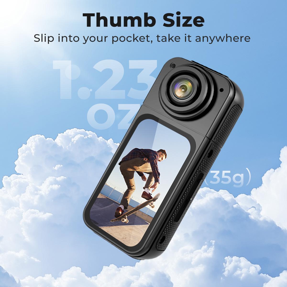 2.7K Thumb Camera with 180° Rotatable Lens Magnetic Body Wearable ...