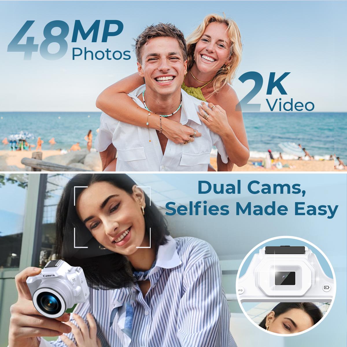Appareil Photo Numérique Compact, Vidéos 2K Photos 48MP, Bokeh Style DSLR, Zoom 16X ...