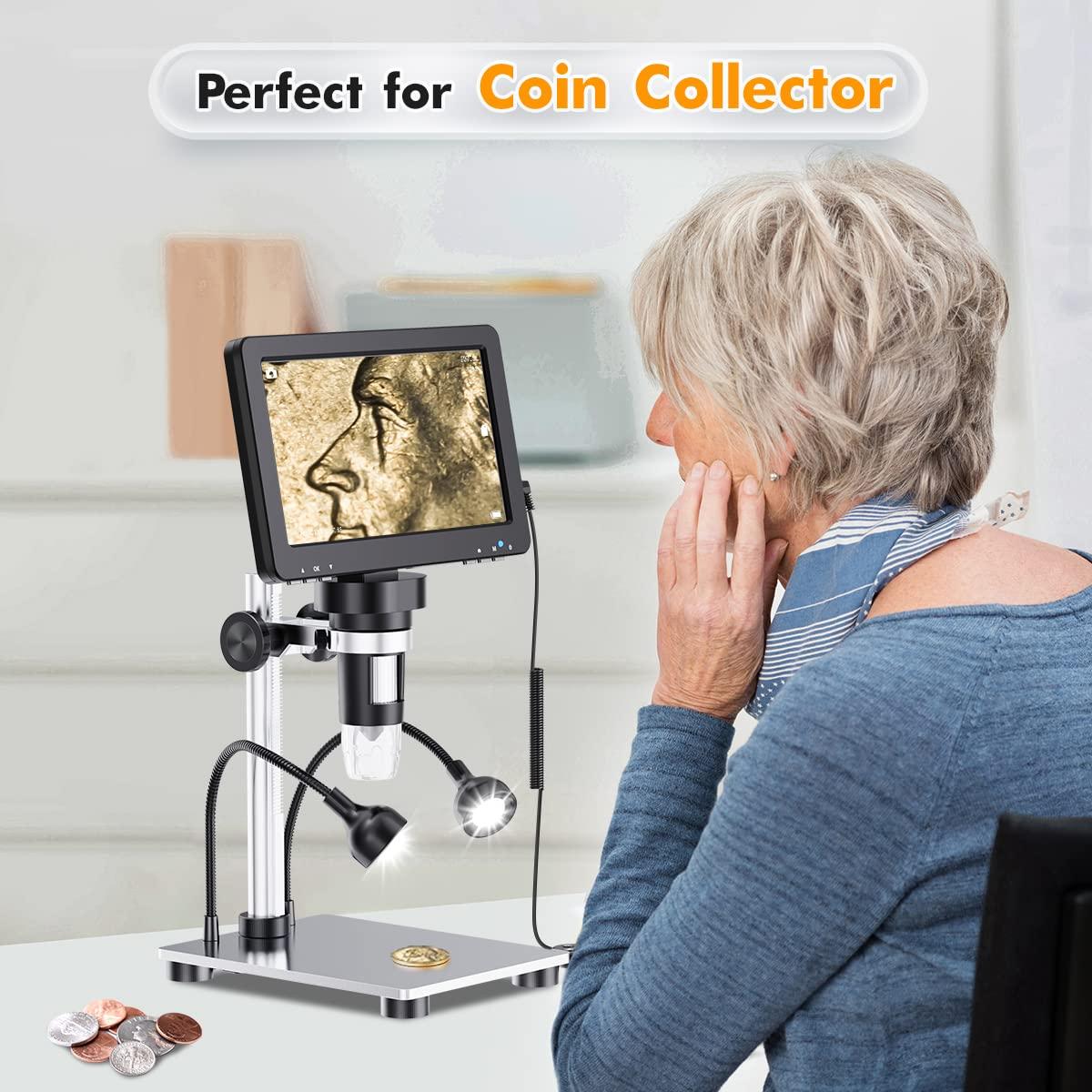 DM9 7 inch LCD Digital Microscope 1200X, 1080P Coin Microscope with ...