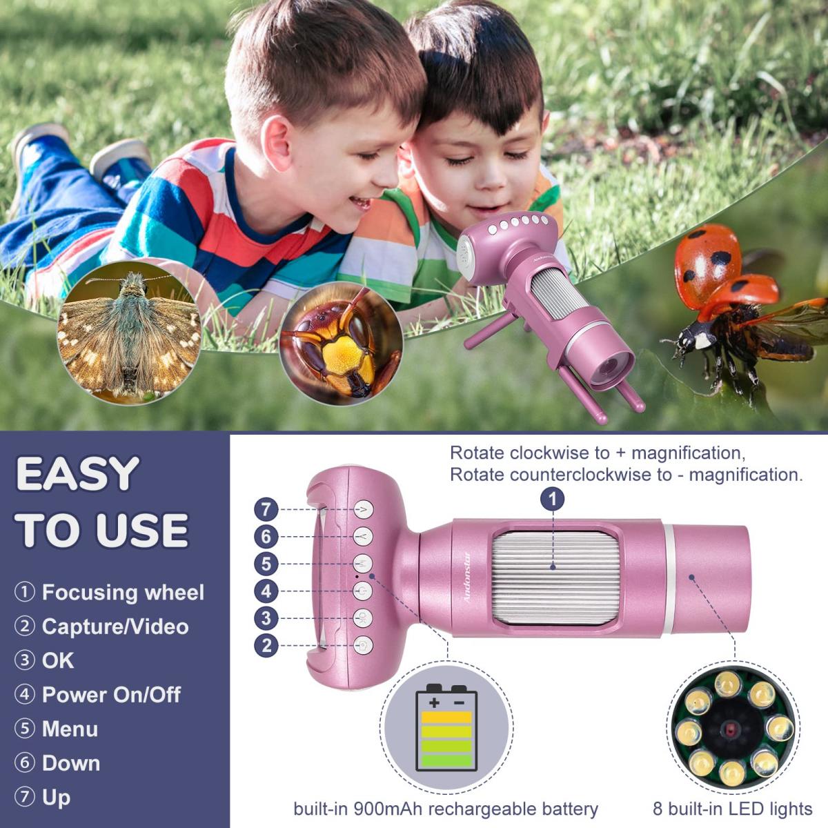 AD012 Portable Children's Microscope, Children's Microscope with 2 Inch ...