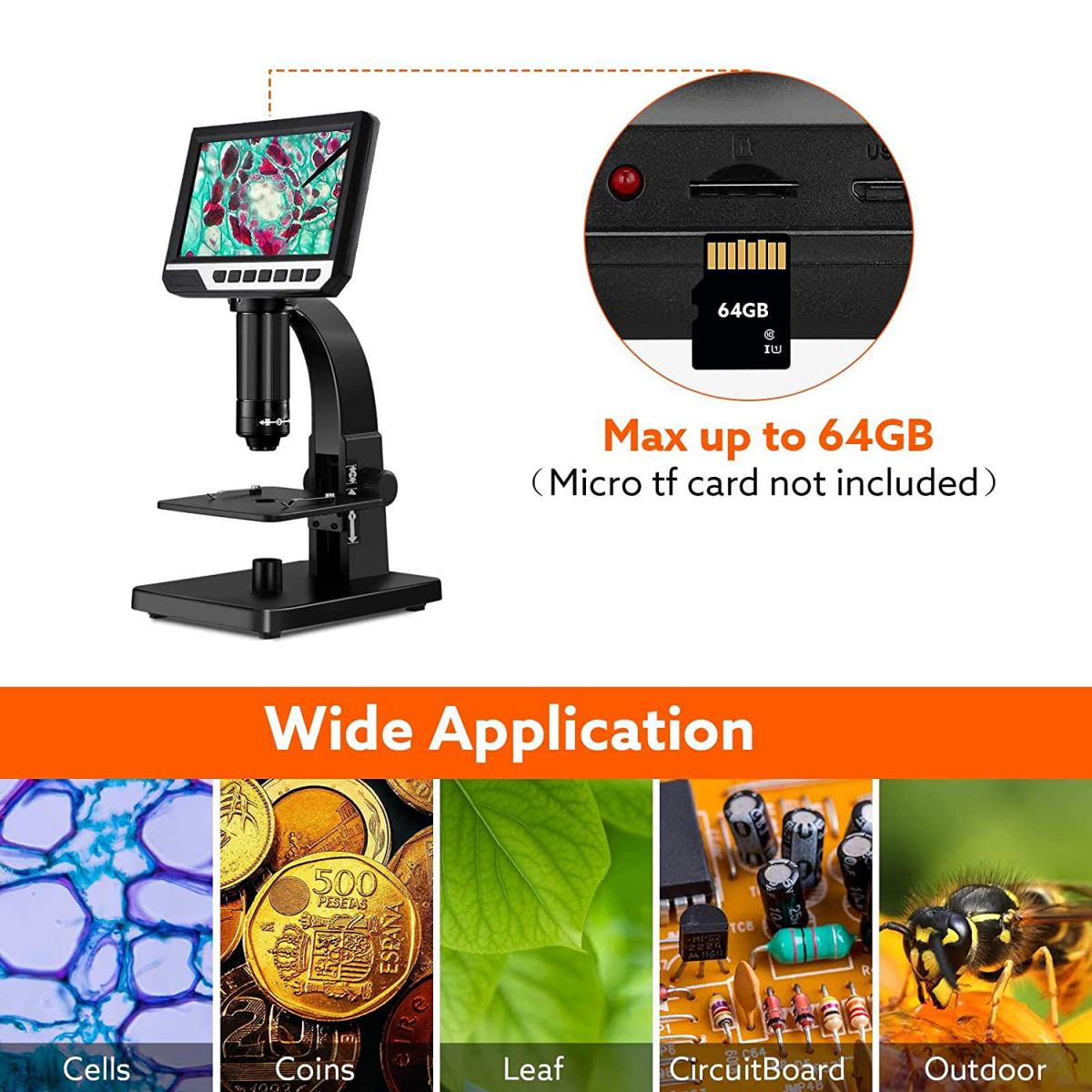 LCD Digital Microscope, 7" IPS Display, 1080P, 50x-2000X Magnification ...