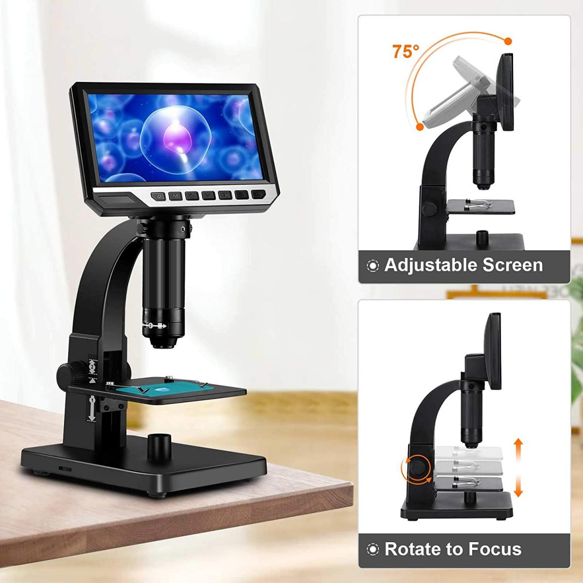 LCD Digital Microscope, 7" IPS Display, 1080P, 50X-2000X Magnification ...
