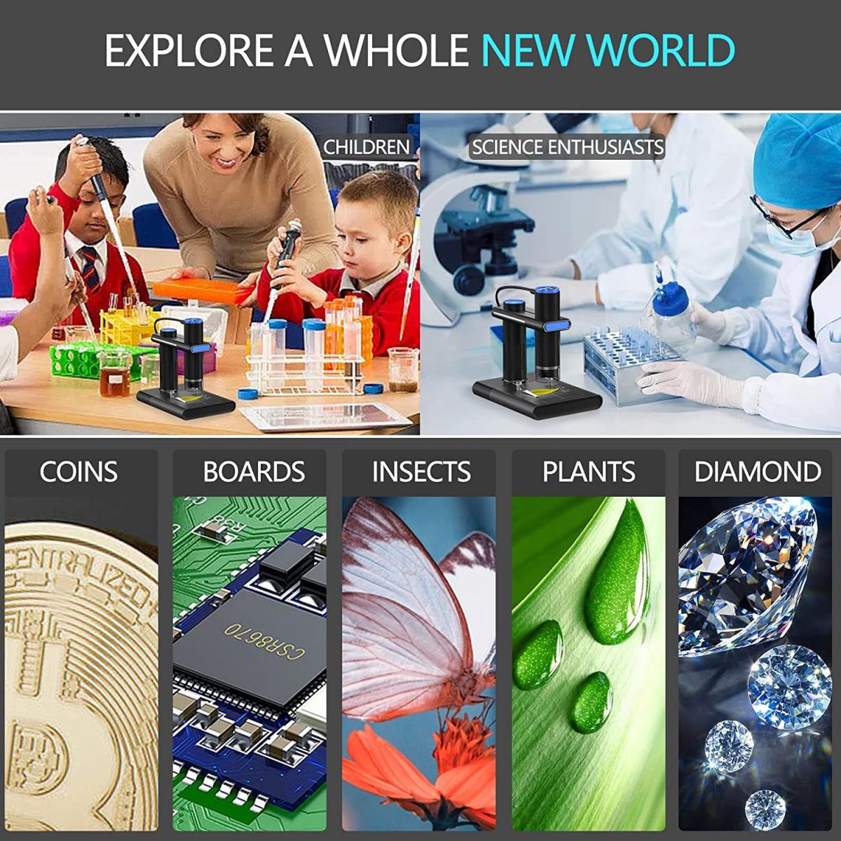 Drahtloses Digitalmikroskop, 50- bis 1000-fache Vergrößerung, tragbares ...