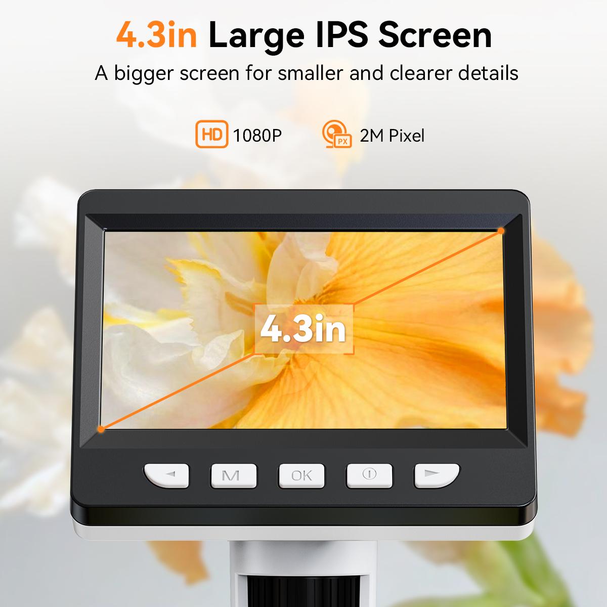 4.3" LCD digital microscope, 50X-1000X magnification, USB microscope ...