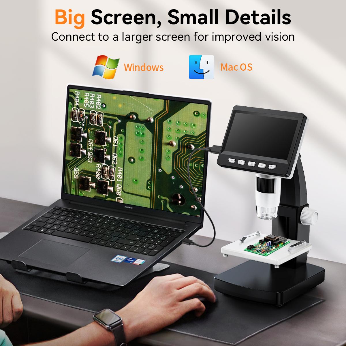 4.3" LCD digital microscope, 50X-1000X magnification, USB microscope ...