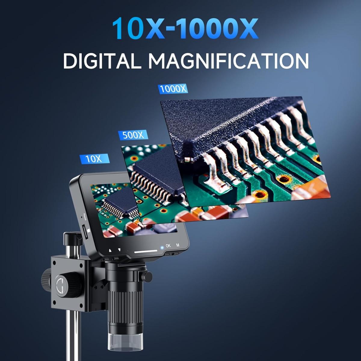 4.3 inch HDMI digital microscope, 10-1000X magnification, handheld ...