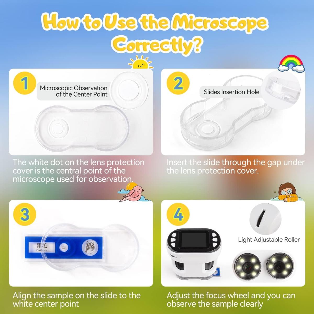 Portable Pocket Microscope for Kids 5-7 8-12, Kentfaith Digital ...