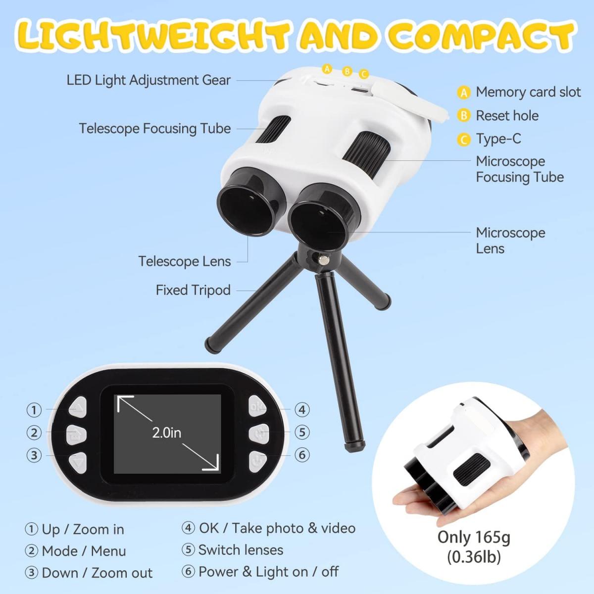 Portable Pocket Microscope for Kids 5-7 8-12, Kentfaith Digital ...