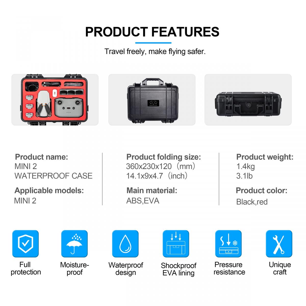 DJI Mini 2 SE Case Waterproof Hard Carrying Case for DJI Mini 2 /Mini 2 ...