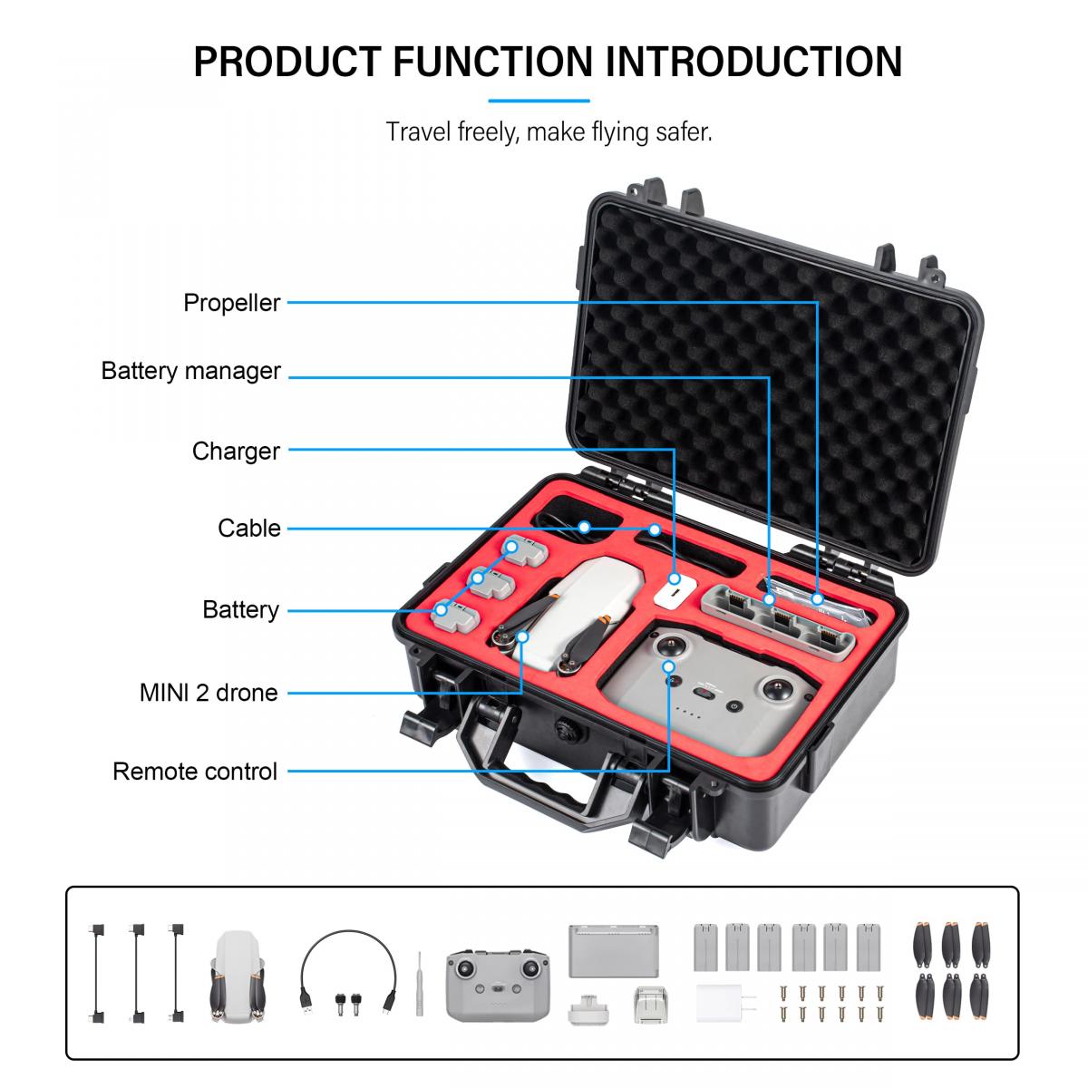 DJI Mini 2 SE Case Waterproof Hard Carrying Case for DJI Mini 2 /Mini 2 ...