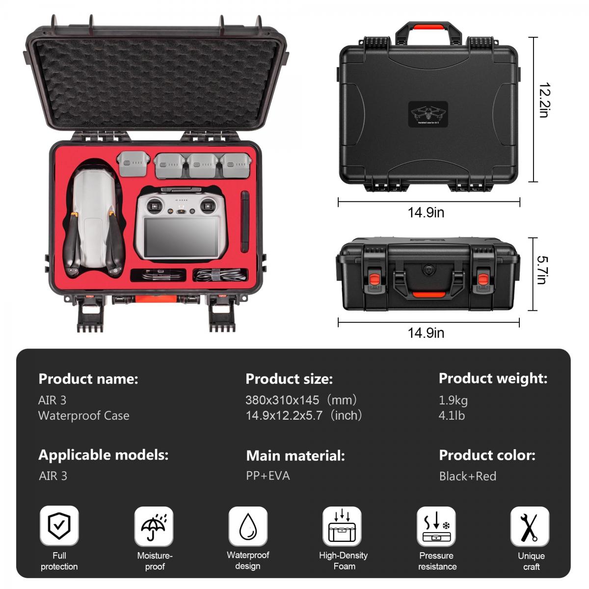 DJI Air 3 Hard Case Waterproof Carrying Case for DJI Air 3 Fly More ...