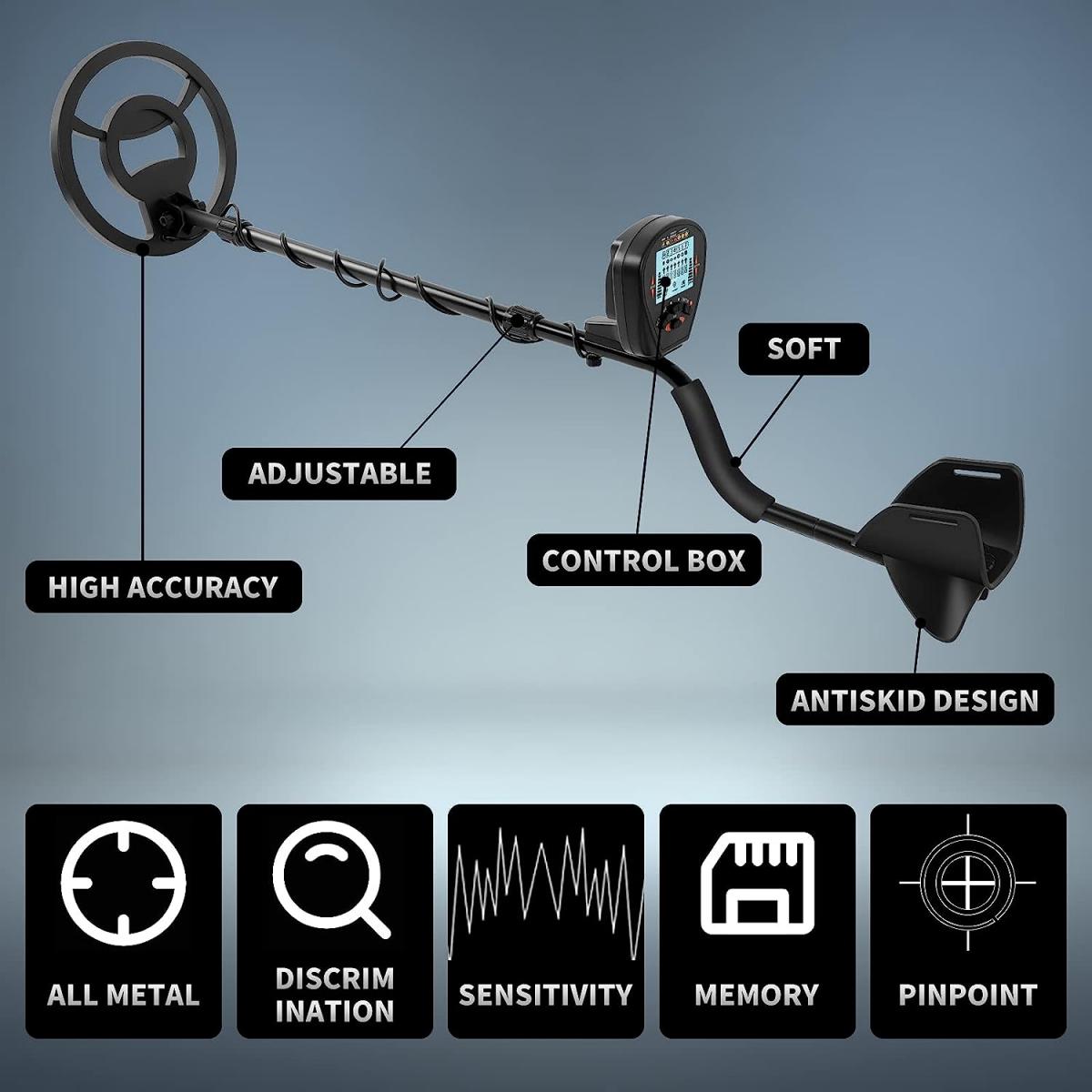 Adult metal detector, high sensitivity, 10 inch waterproof detection disk, LCD display, light ...
