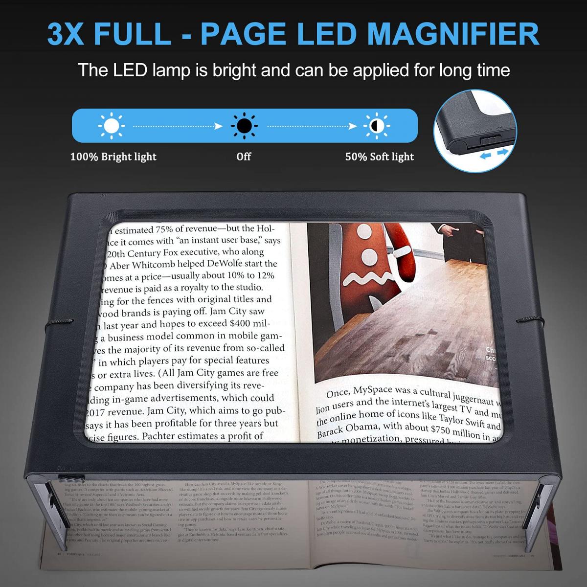 Magnifier for reading, 3x luminous magnifier with 12 LED lights ...