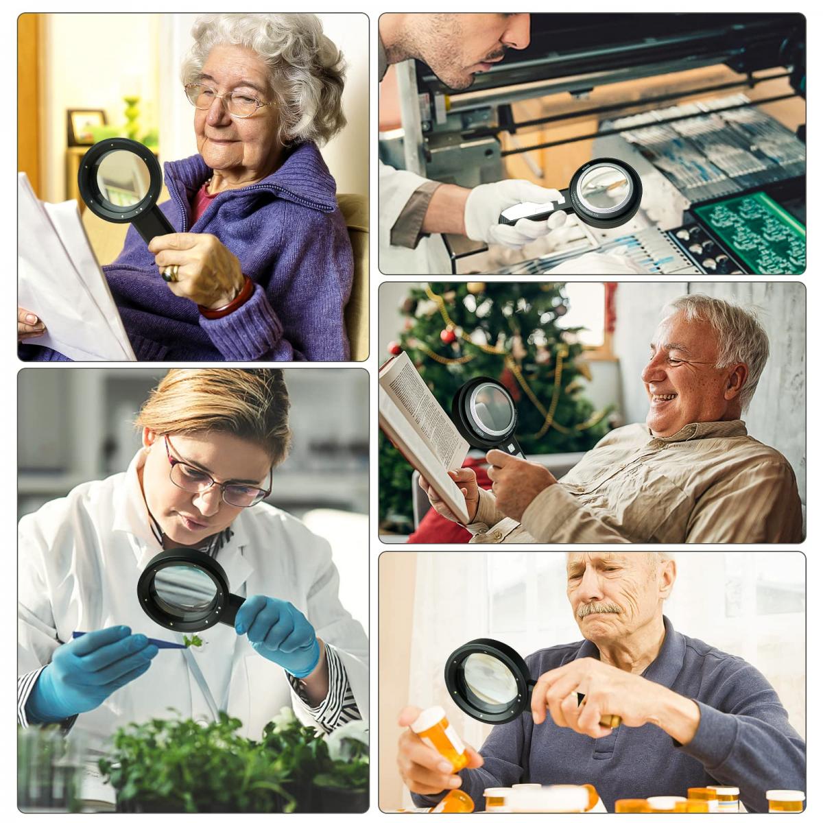 Vergrootglas met verwijderbare dubbele lens, 6X, 9X, 15X vergroting, 6 ...