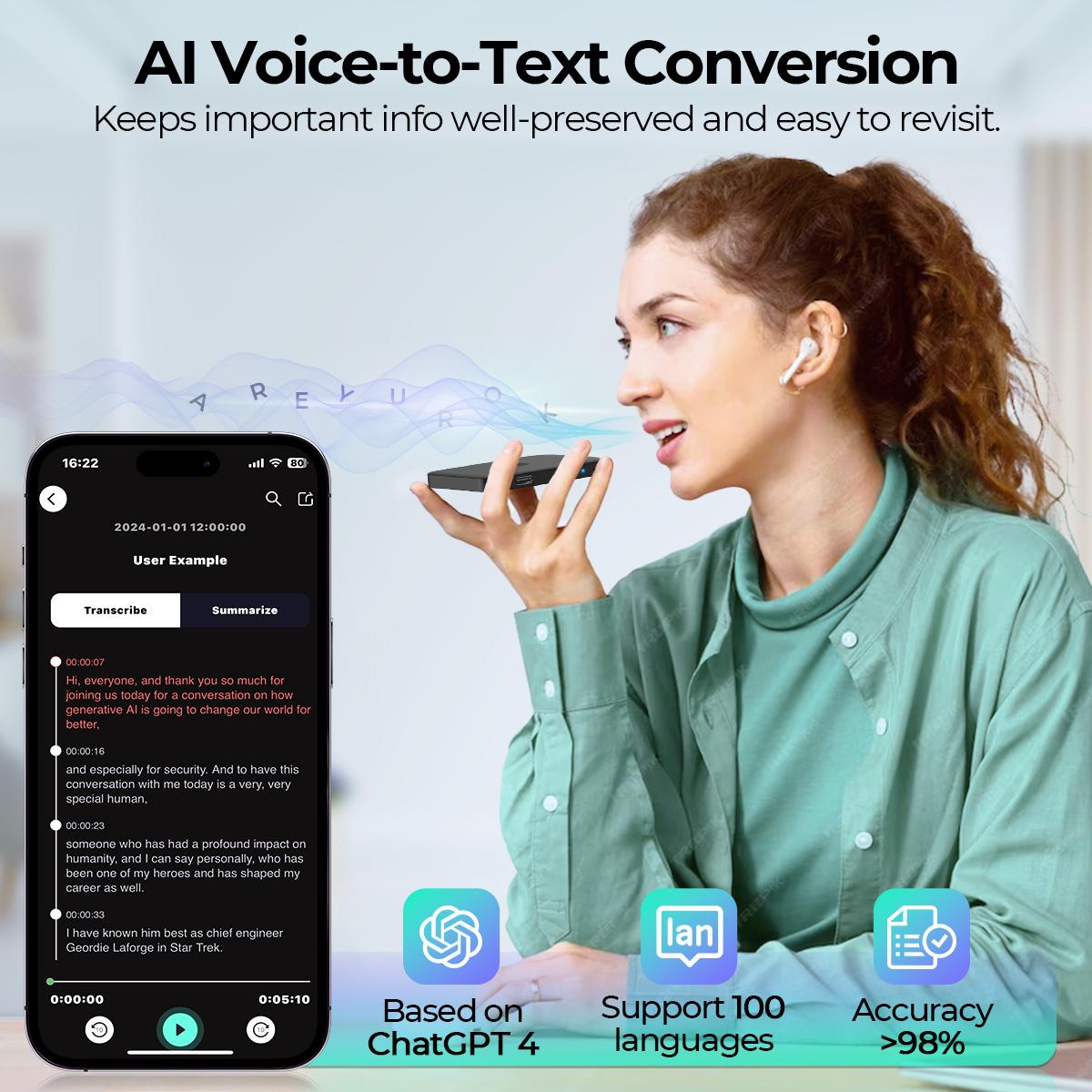 Mini AI Voice Recorder Record Call Voice-to-Text Summarize Magnetic 64G ...