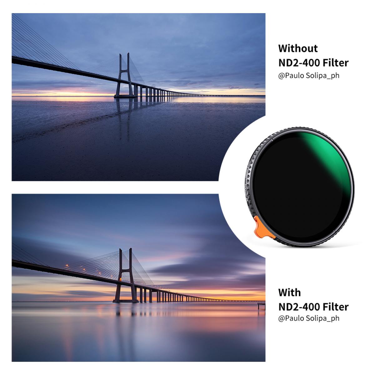 62mm Filtro ND2-ND400 Variable (1-9 Paradas), Serie Nano-X - K&F Concept