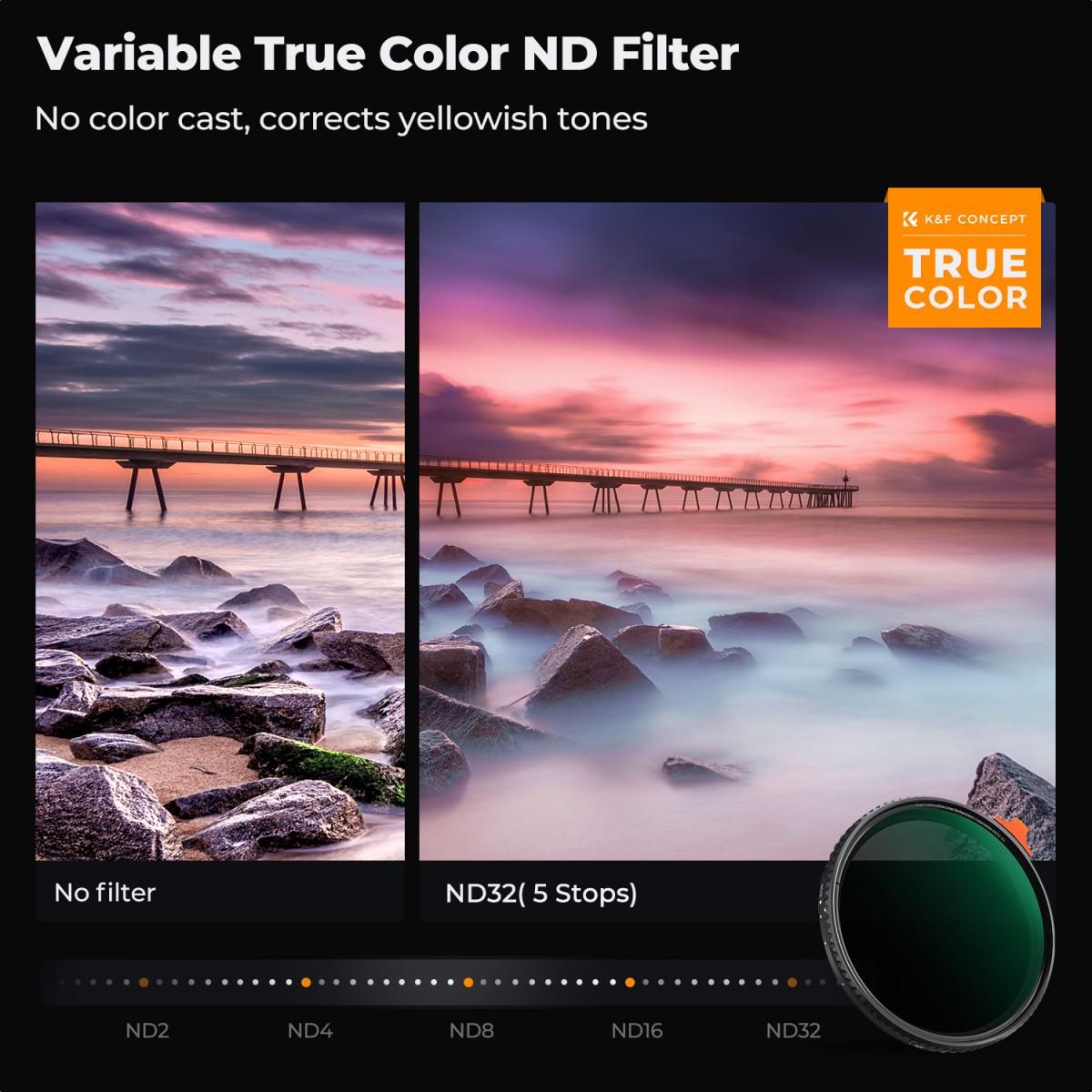 67mm True Color & Ultra-Low Reflection Variable ND Lens Filter, ND2-32 (1-5 Stops) HD Adjustable ...