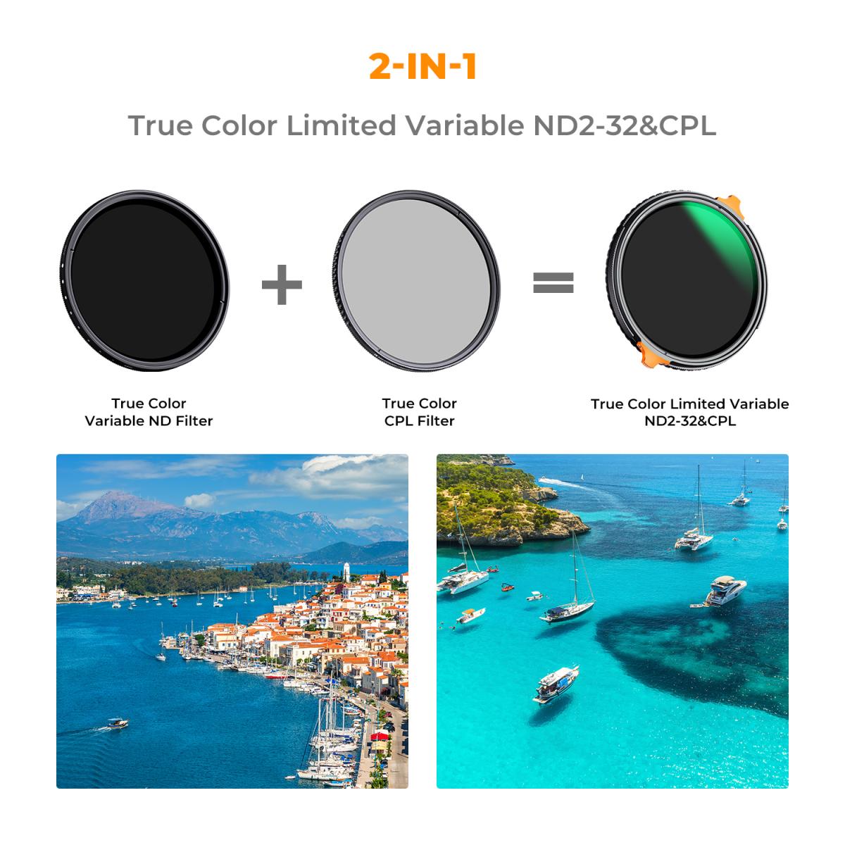 77 mm True Color Variabel ND2 - 32 & CPL Circulair Polariserend Lens ...