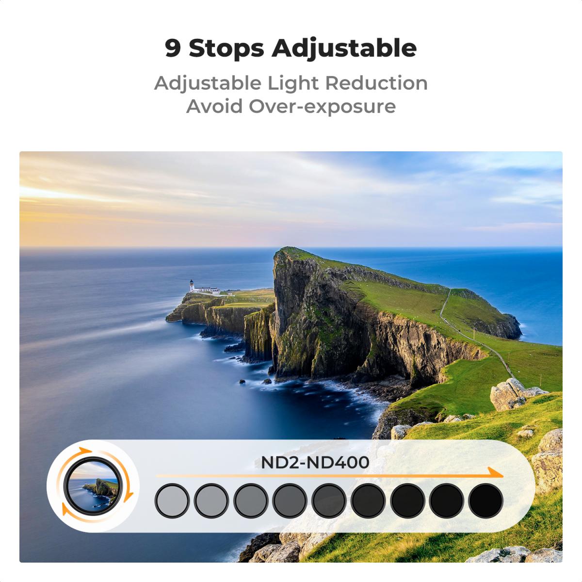 77mm True Color Variabler ND2-ND400(1-9 Blendenstufen) Filter Nano-Klear Serie - KENTFAITH