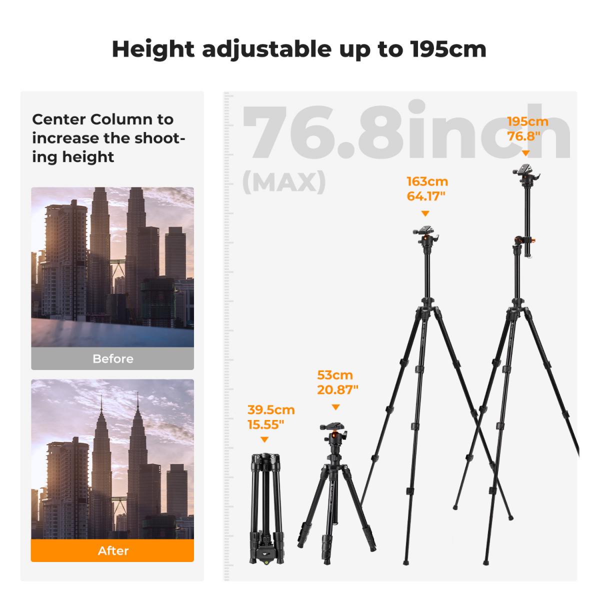 Aluminum Travel Tripod With Transverse Center Column| K&F - K&F Concept