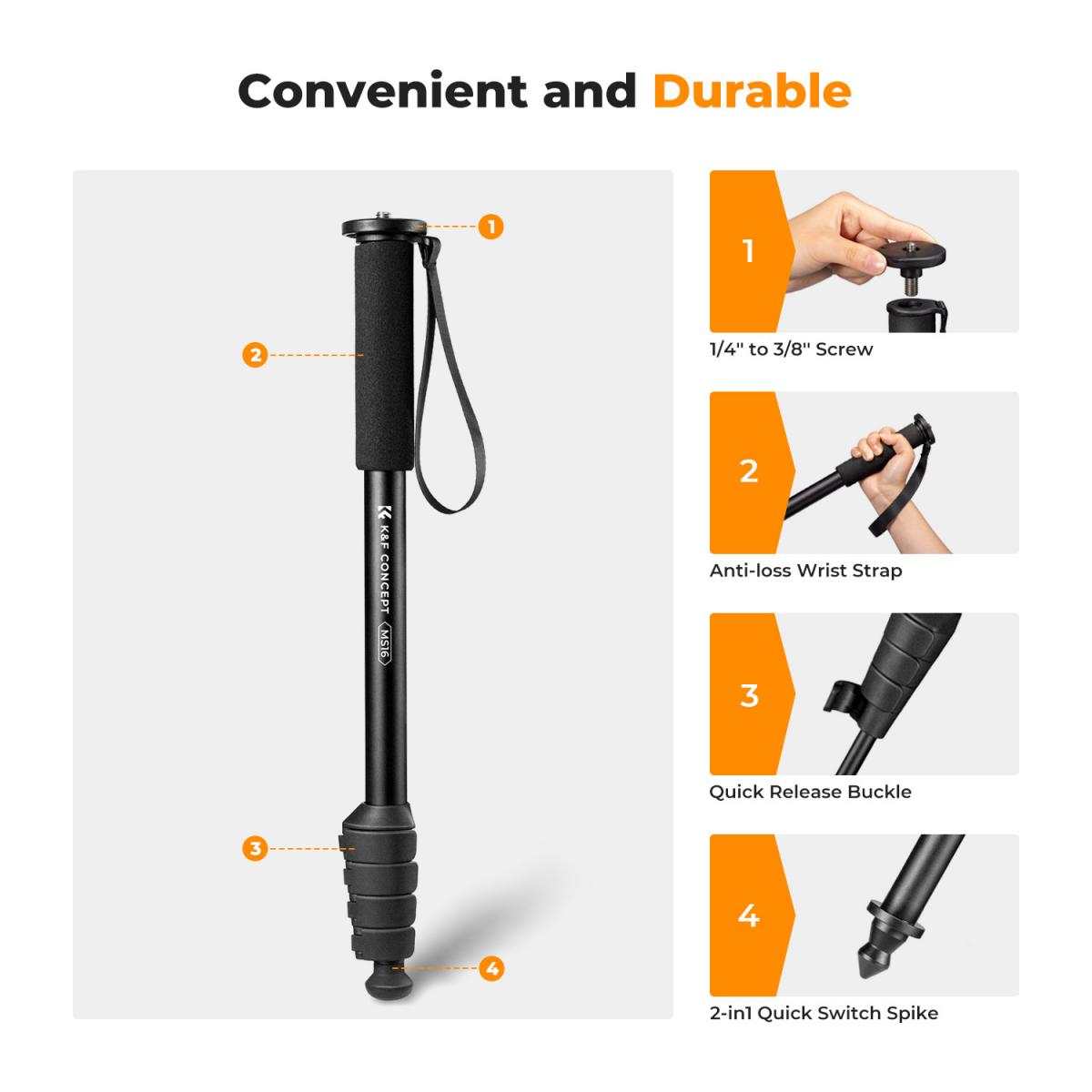 Lightweight Camera Monopod 63'' 5-Section 2-In-1 K&F Concept - K&F Concept