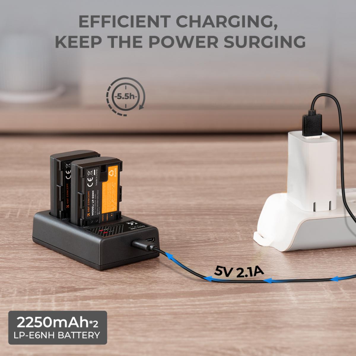 Canon Cameras Battery Charger Lp-E6Nh 2-Pack Lp-E6Nh/Lp-E6N/Lp-E6 K&F Concept - K&F Concept