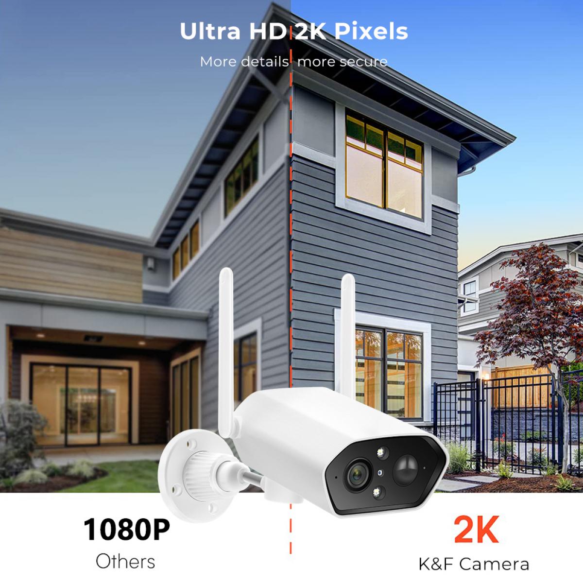 K&F Concept 2K Solar Security Camera, Wireless Outdoor Camera, Battery ...