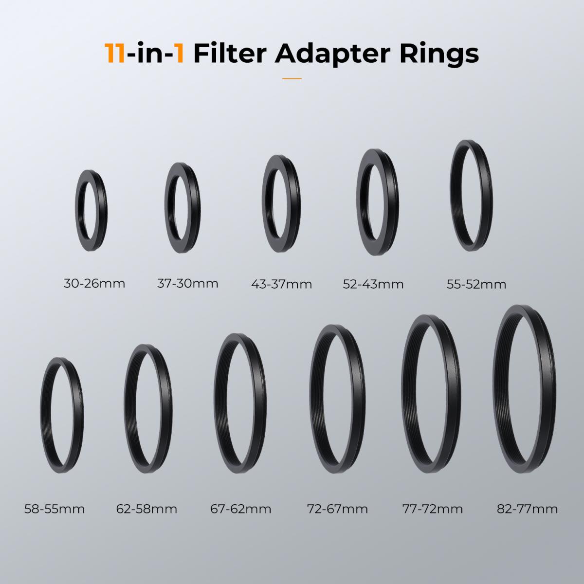 11-in-1 Step Down Ringadapter Ring Set - K&F Concept